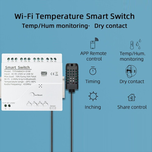 Tuya Smart WiFi 4 Channel Relay with Temperature Humidity Sensor ...