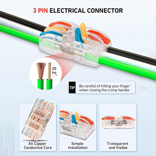 3-Pack Junction Box with 3 Pin Electrical Cable Connectors, IP68 ...