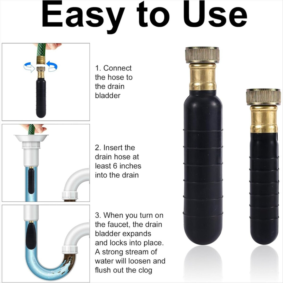 2pcs Drain Bladders, Rubber Drain Cleaner for 1-2inch & 1.5-3inch Pipe ...