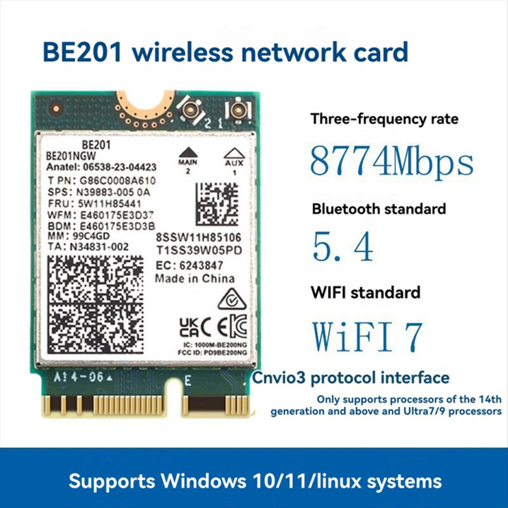 BE201 WIFI7 Card 8774Mbps Tri-Band Bluetooth5.4 WiFI 7 Wireless WIFI ...
