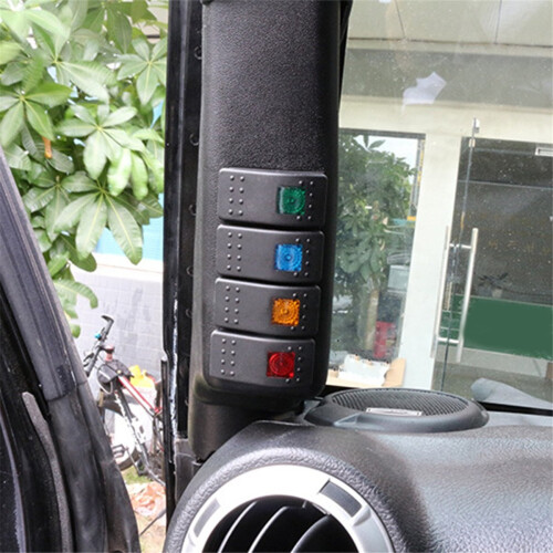 A Pillar Switch Panel Kit with 4 LED Boat Rocker Switch for JK JKU 2011 ...