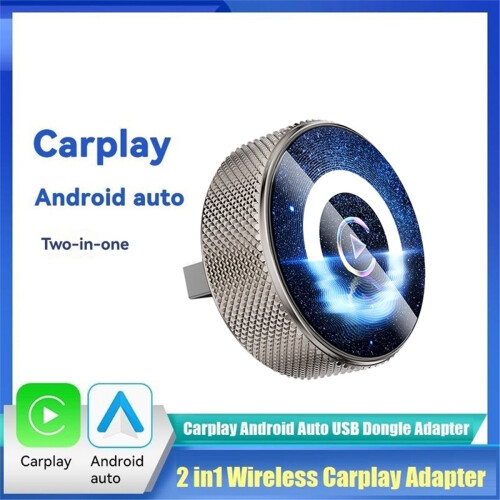Adaptador USB 2 em 1 sem fio CarPlay Android Auto BT+Wi-Fi, dongle plug ...