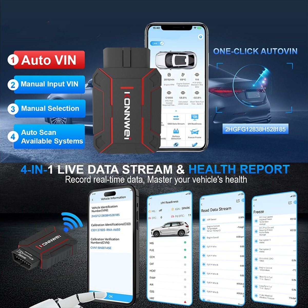 MAXOBD-auton diagnostiikkakoodinlukija, auton kaikkien järjestelmien ...