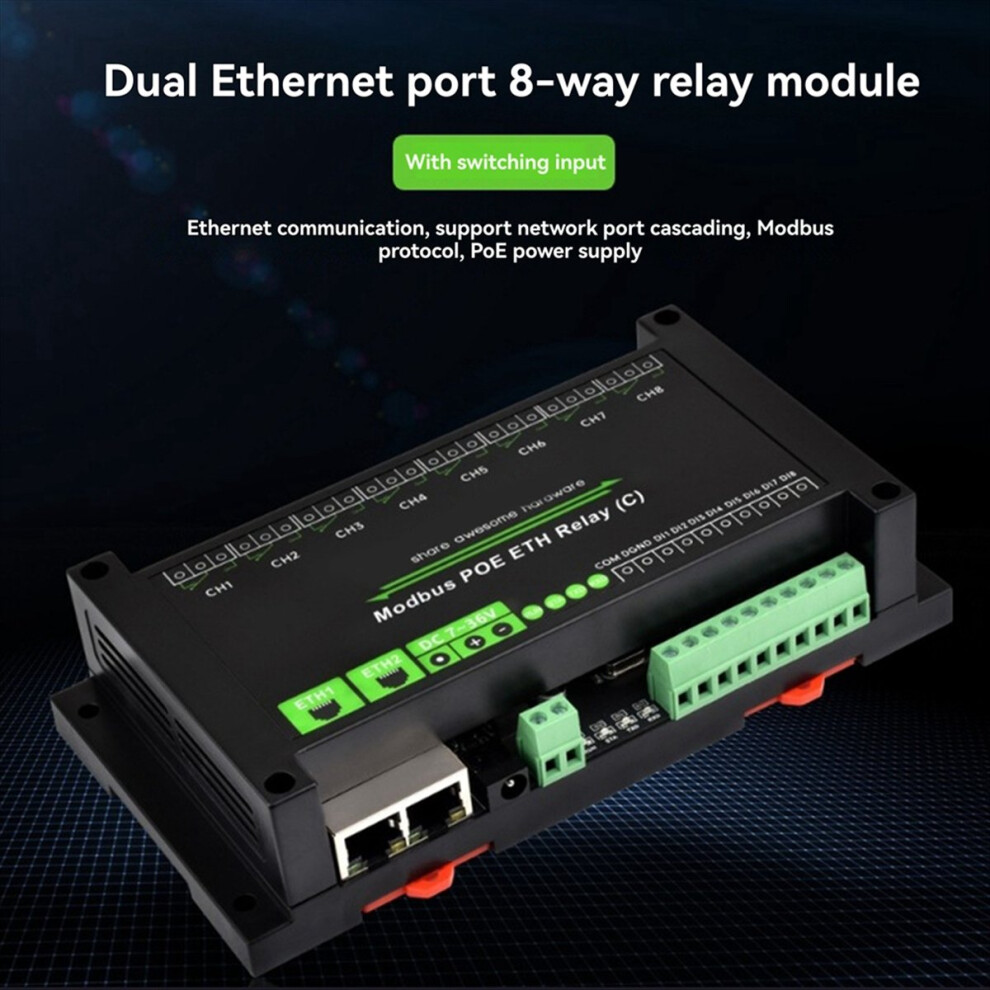 Module relais 8 canaux, double port Ethernet, protocole Modbus RTU ...