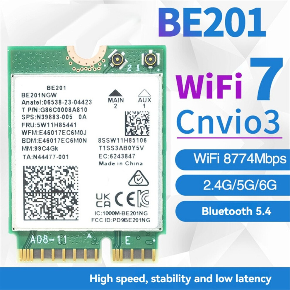 Carte Wi-Fi 7 BE201 BE201NGW M.2 Cnvio3 8774 Mbps tri-bande BT5.4 avec ...