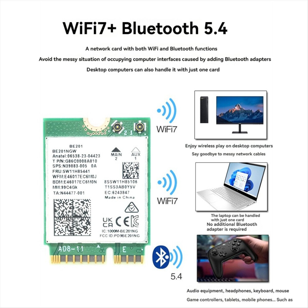 Carte Wi-Fi 7 BE201 BE201NGW M.2 Cnvio3 8774 Mbps tri-bande BT5.4 avec ...