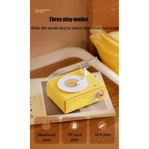 Retro gramofon, budzik, głośnik audio, akumulator, bezprzewodowy ...