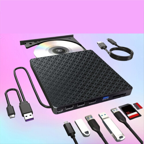Grabadora de CD/DVD externa multifuncional negra con ranuras SD/TF y ...