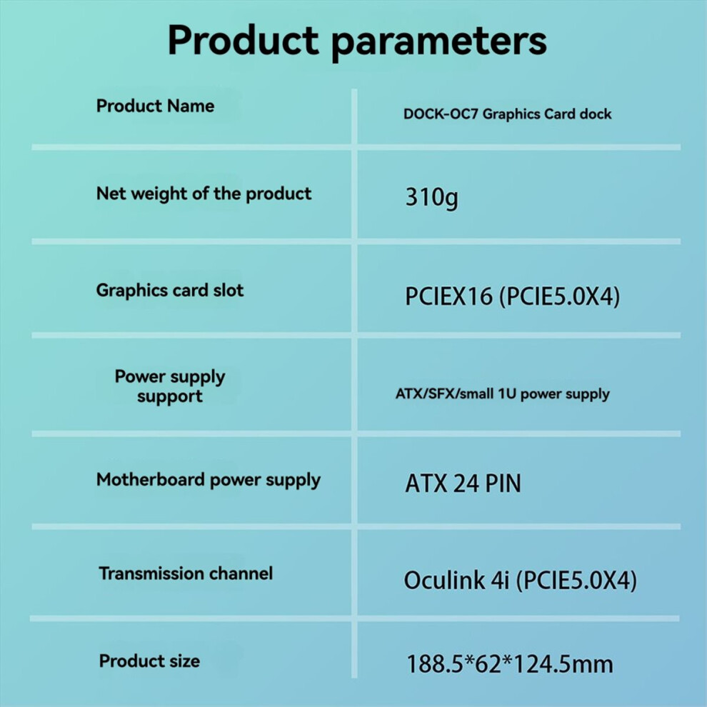 OCuLink GPU Dock PCIe 5.0x4 GDP Laptop zu externer Grafikkarte M.2 Oculink SFF8611 zu PCIE x16 ...