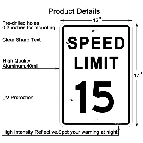 Joffreg Speed Limit 15 MPH Sign 17 x12 Inches Reflective Aluminum 2 ...