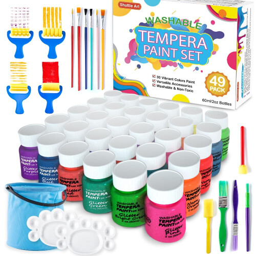 Tempera Paint, 30 Colours Washable Tempera Paint Set for Kids, 60ml ...