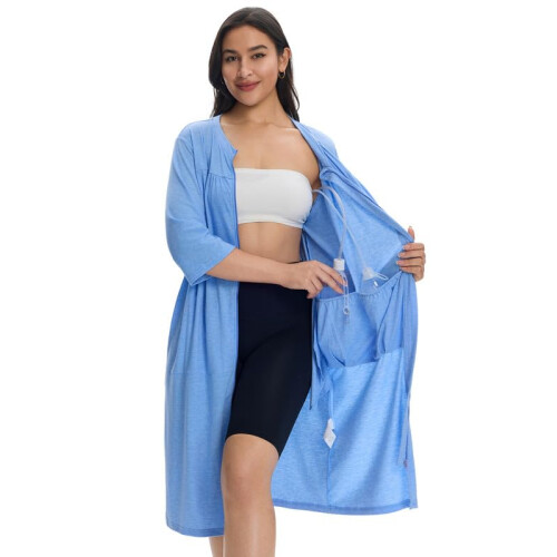 Womens Post Surgery Robe & Hospital Gown with Zipper Drain & Side ...