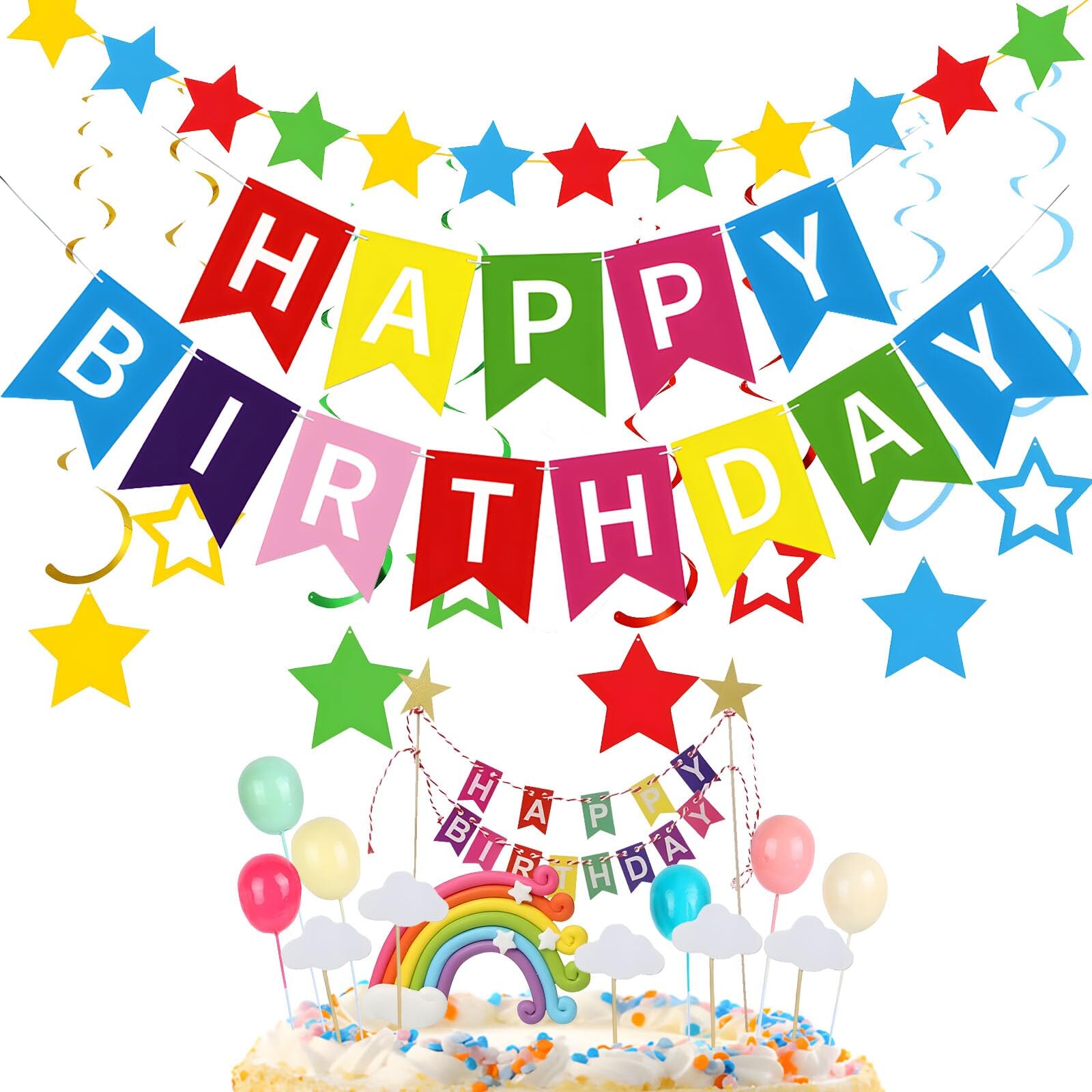 Rainbow Birthday Party Decoration Kit Barevn Banner Happy Birthday Dort ...