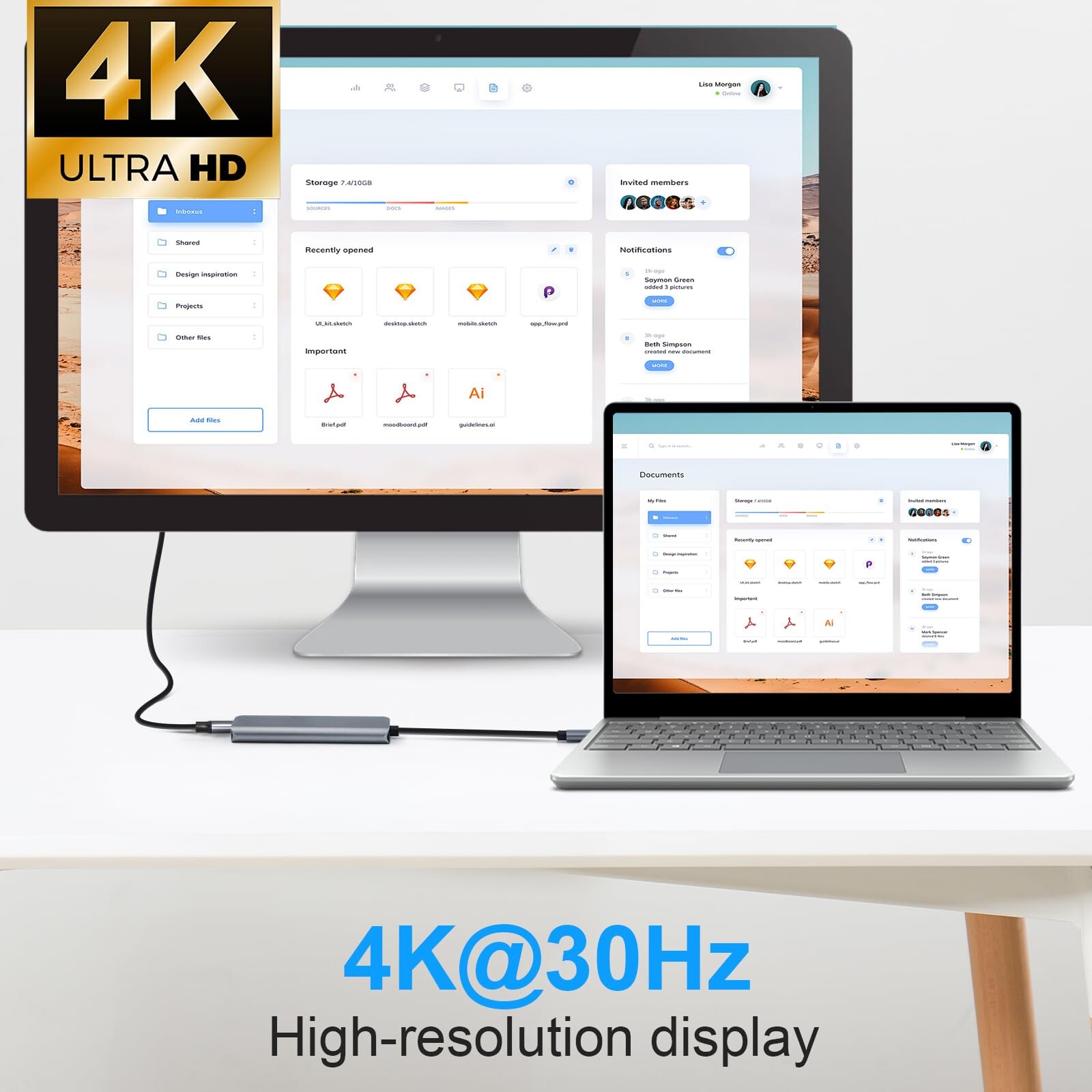 Hub USB-C PD100W, HDMI 4K, 3 ports de données USB-A, station d'accueil ...