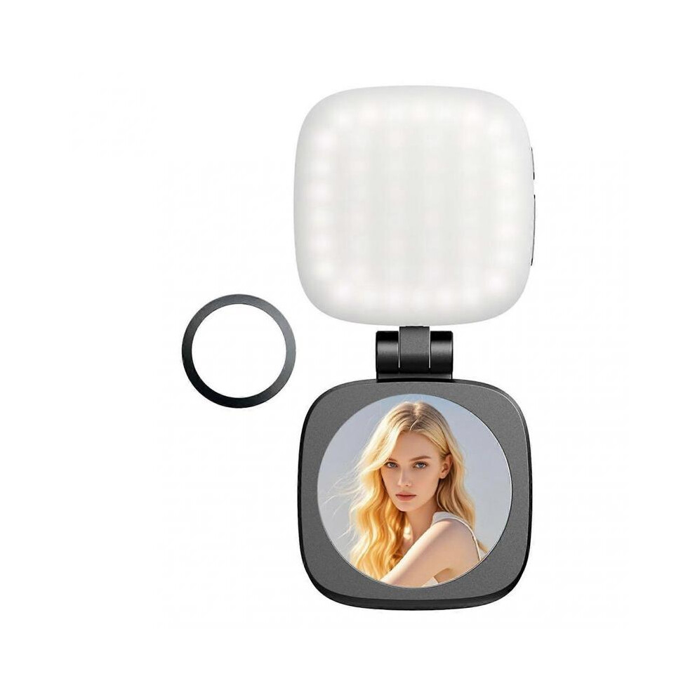 (Black) Phone Fill Light with Mirror Wireless Rechargeable Rings Light ...