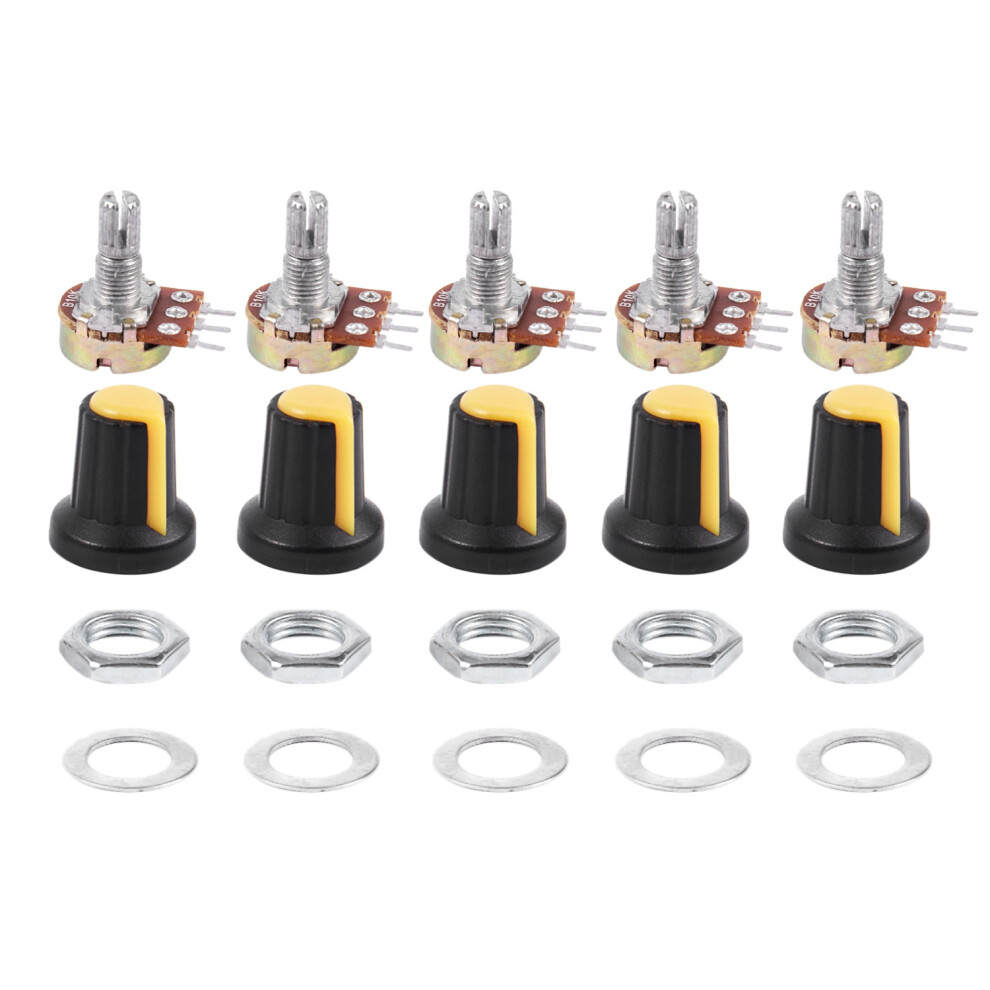 5pcs 10K OHM 3 Terminal Linear Taper Rotary Audio B Type Potentiometer ...
