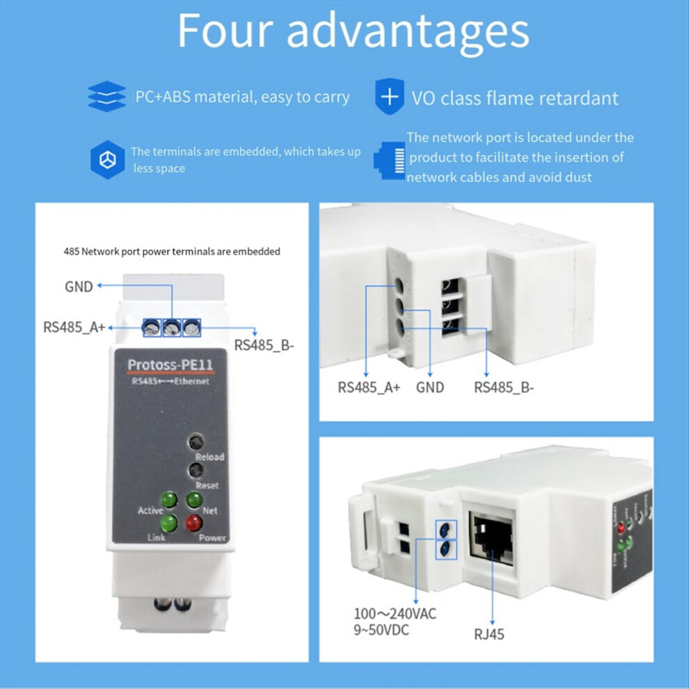 DIN-Schienen-Seriell-Port RS485 zu Ethernet-Konverter Server Protoss ...