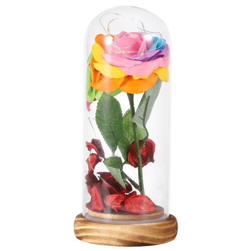 Rosa de seda roja en cúpula de cristal, símbolo de amor eterno ...