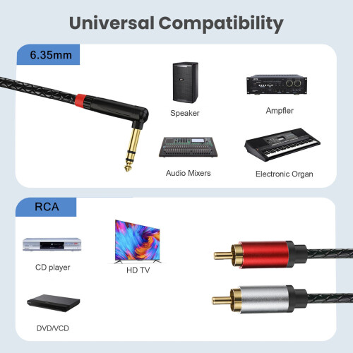 Studio 6.35mm TRS to 2RCA Stereos Cable L Type-3m mal head on OnBuy