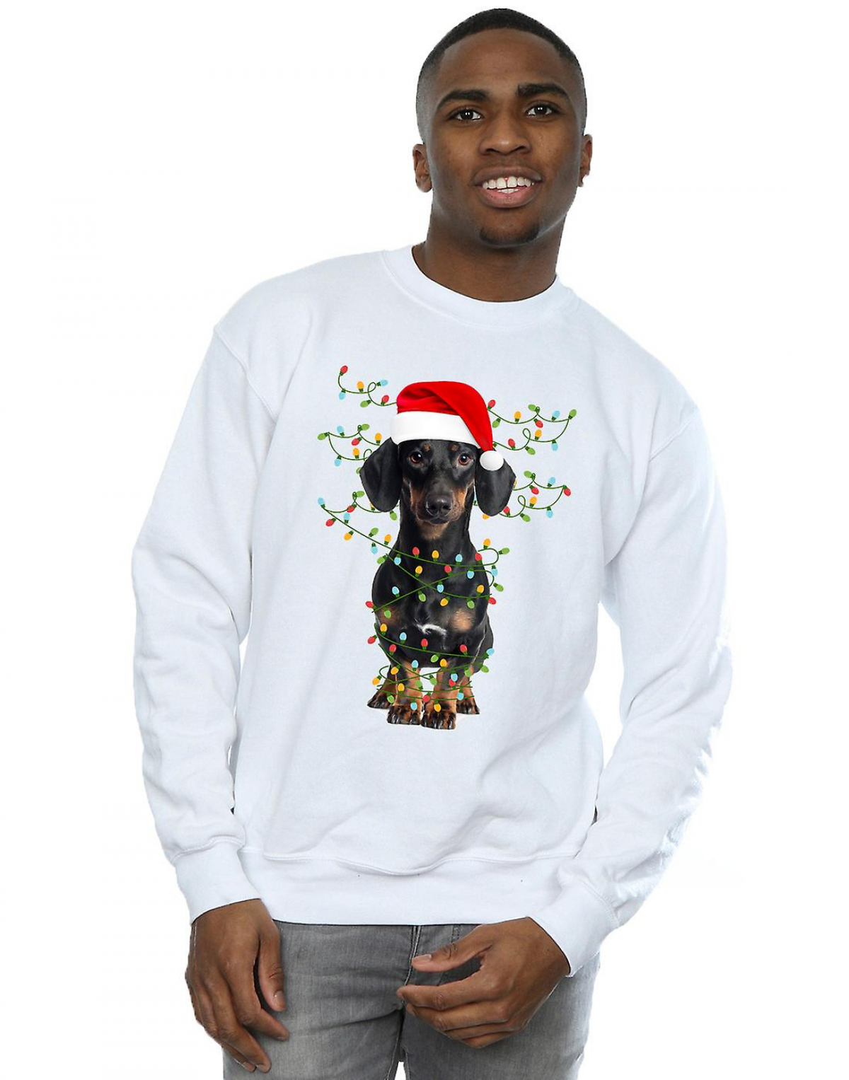 Sweat-shirt de Noël pour homme, motif teckel et lumières de Noël, blanc ...