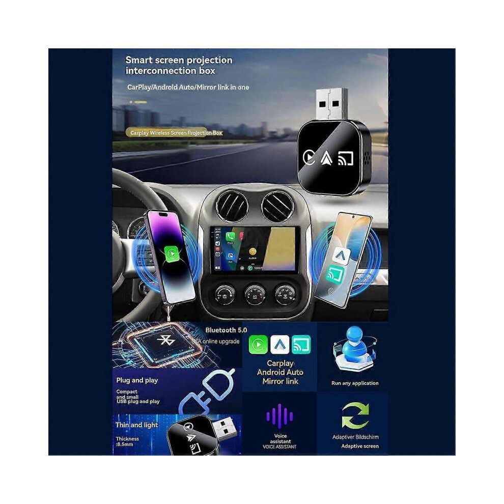 3In1 Wireless Carplay Smart Mirror Link Carplay Android Auto USB Dongle ...