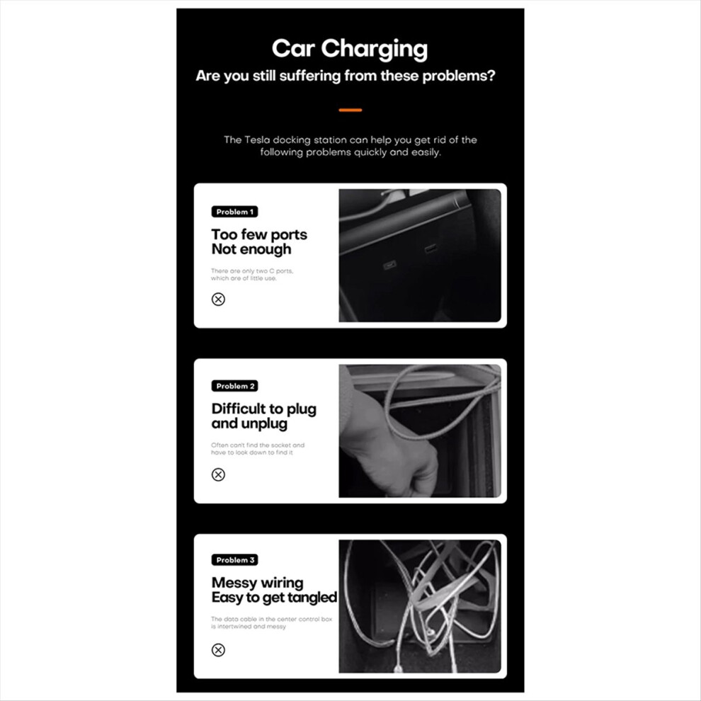 For Tesla Model Y Usb Hub 4-Port 27W Fast Charger Smart Docking Statio ...