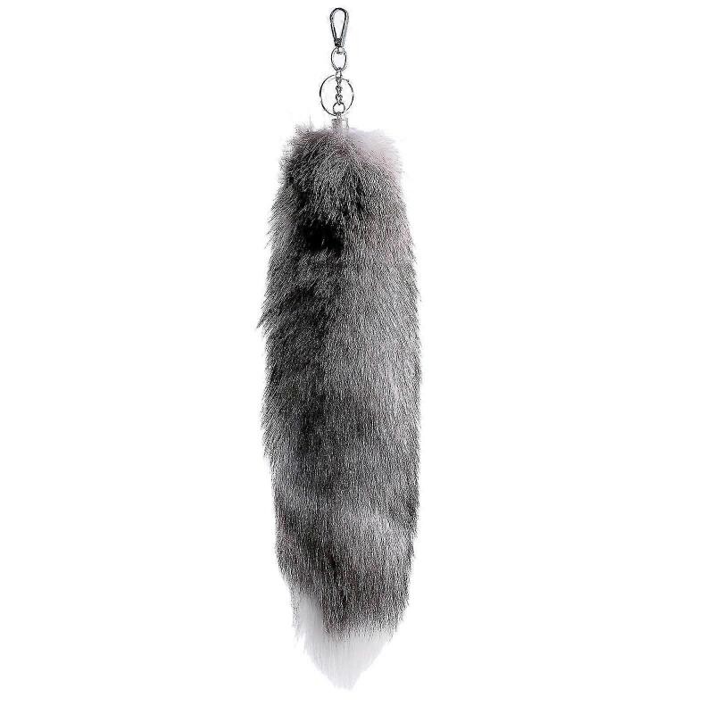 (silver blue fox) Fluffy Therian Fox Fur Tail Keychain - Soft Realistic ...