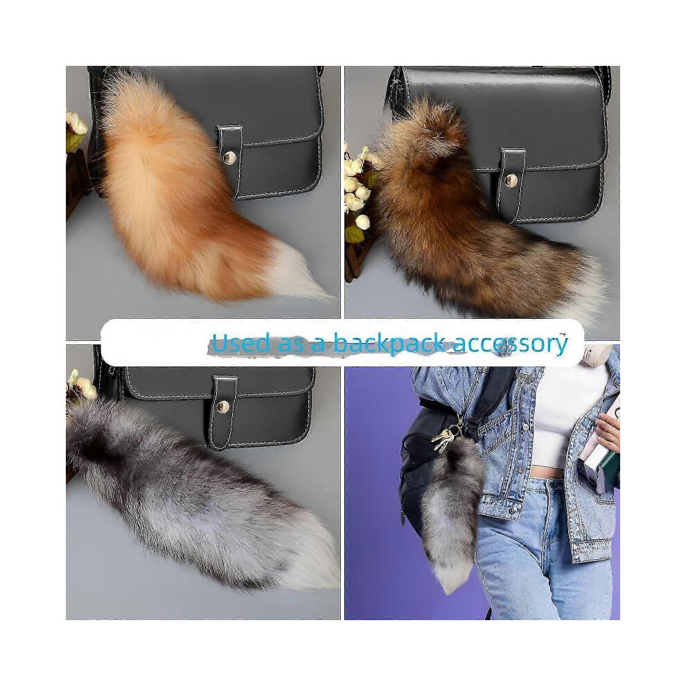 (silver blue fox) Fluffy Therian Fox Fur Tail Keychain - Soft Realistic ...