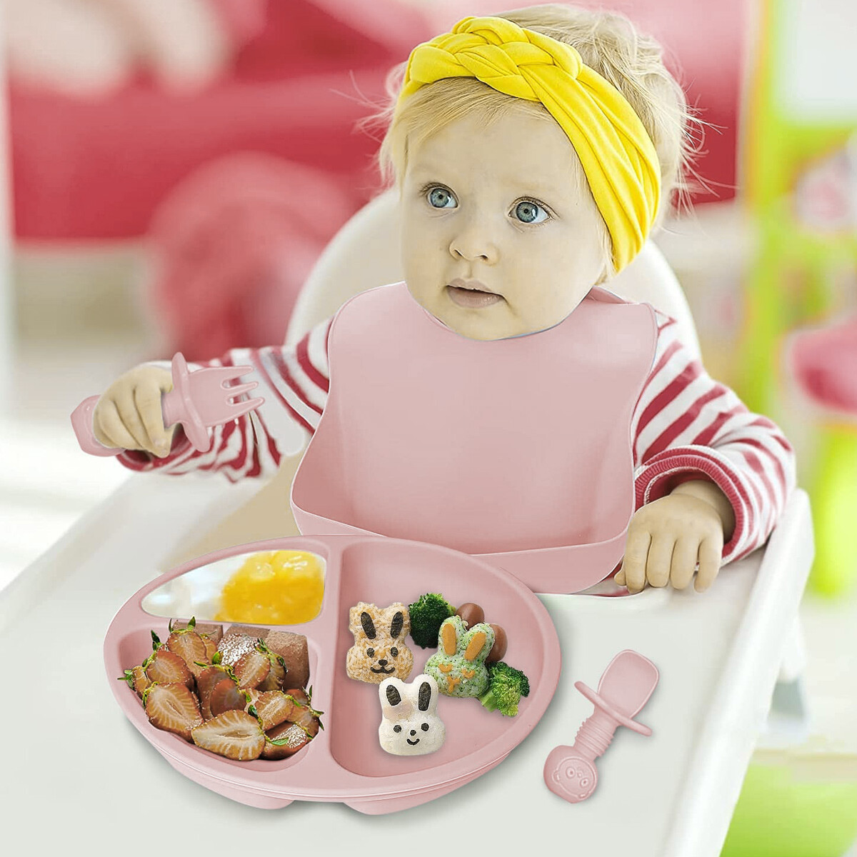 Ensemble d'alimentation pour bébé en silicone, assiette compartimentée ...