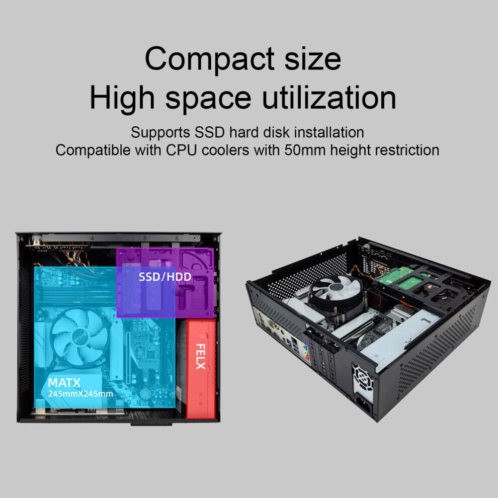 Boîtier Mini ITX en acier avec support SSD, refroidisseur de processeur ...
