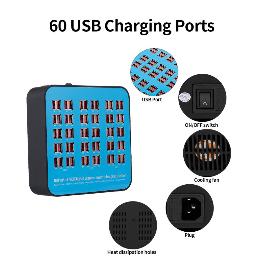 Multiport-USB-Ladestation mit 60 Anschlüssen – Smart Dock für Familie ...