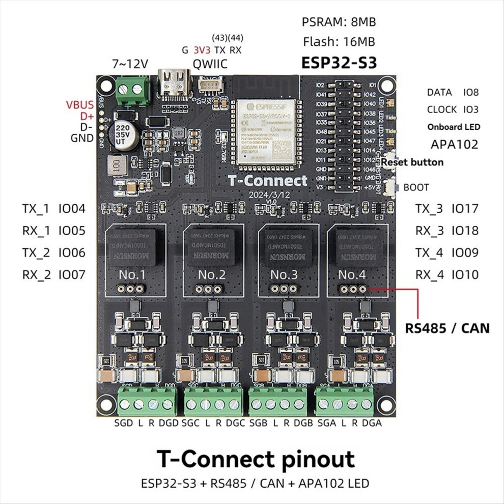 T-Connect ESP32-S3 Industriesteuerungs-Entwicklungsboard CAN-Modul WLAN ...