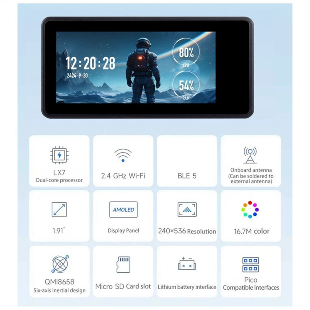 ESP32 S3 1.91inch AMOLED Display Screen with WIFI/BTL PSRAM for LVGL SD ...