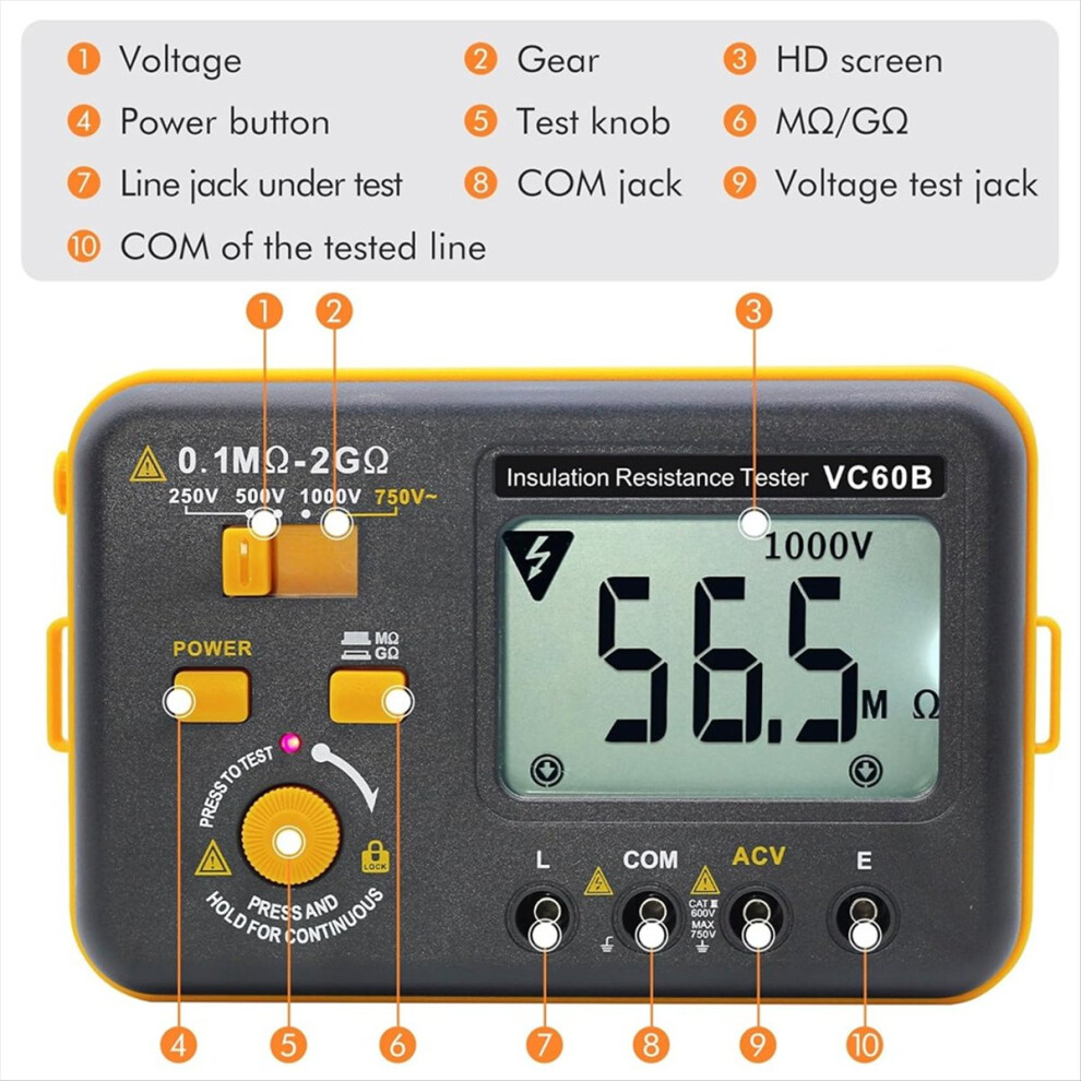 VC60B Digitales Isolationswiderstandsmessgerät, elektrisches ...