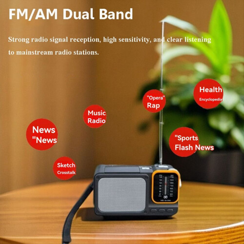 Portable FM AM Radio with Flashlight Rechargeable Blueooth Speaker TF ...