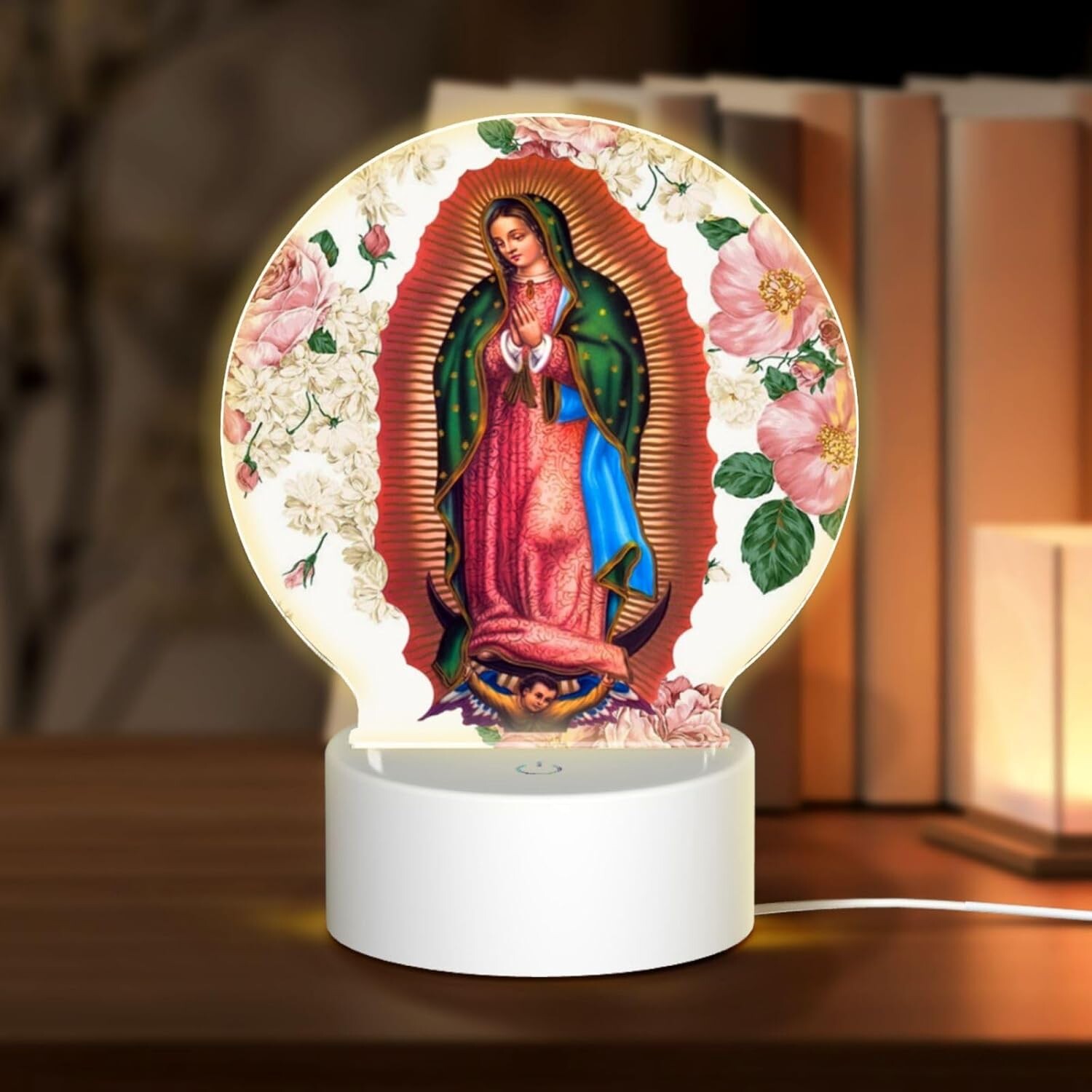 Luce Notturna Virgen de Guadalupe Vergine Maria, Base Acrilica Lampada ...