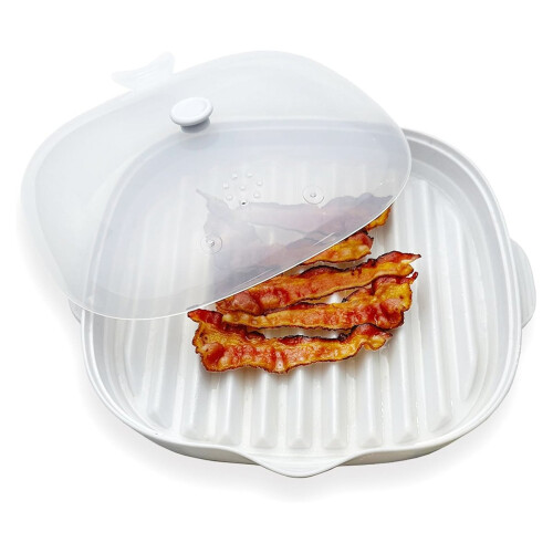 Microwave Bacon Cooker Tray, Microwavable Bacon Grill with Splatter Lid ...