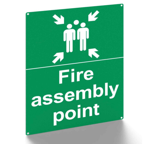 Green Fire Assembly Point Sign,300 mm x 200 mm, Safety Fire Evacuation ...