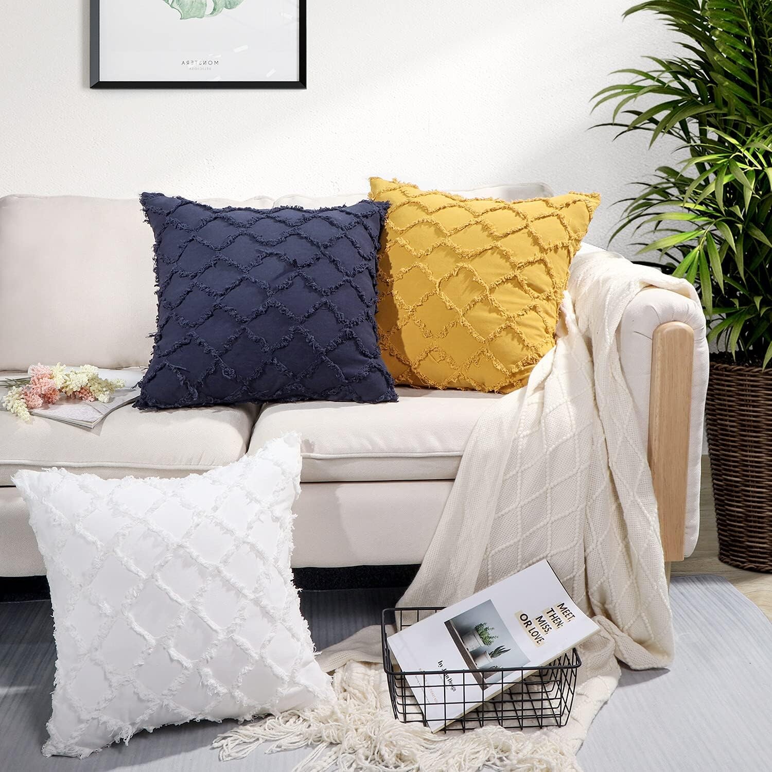 Housses de coussin décoratives, texture jacquard losange pour une ...