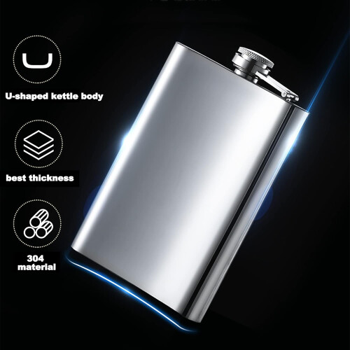 Camping Companion Flask, 4oz Polished Silver Stainless Steel with Screw ...