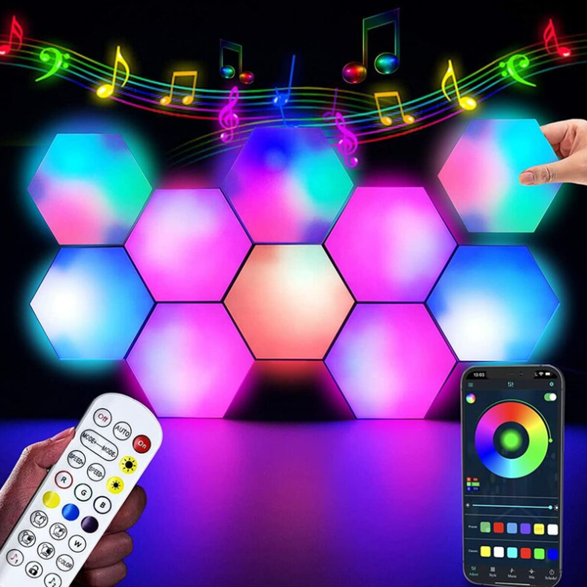 Luminária de parede hexagonal, controle inteligente por aplicativo ...