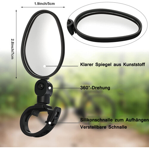 Rétroviseur de vélo réglable à 360 degrés, verre antichoc et ...