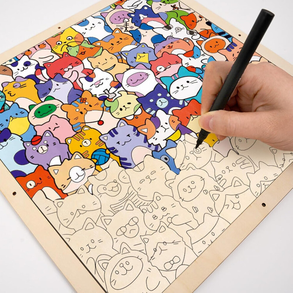 Puzzle de colorat din lemn, kit de artă DIY pentru pisici - Puzzle cu ...