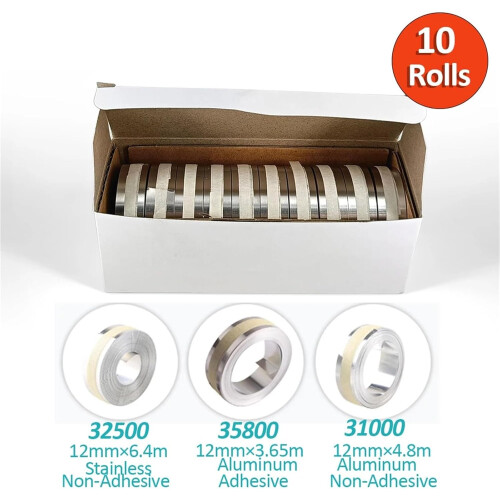 10 Rolls Metal Tape Non-Adhesive Stainless Steel Aluminum 3D Embossing ...