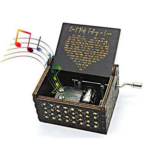 Can'T Help Falling in Love Wood Music Box, Antique Engraved Musical ...