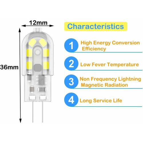 Lampadina LED G4, sostituzione lampadina alogena AC/DC 12V, luce bianca ...
