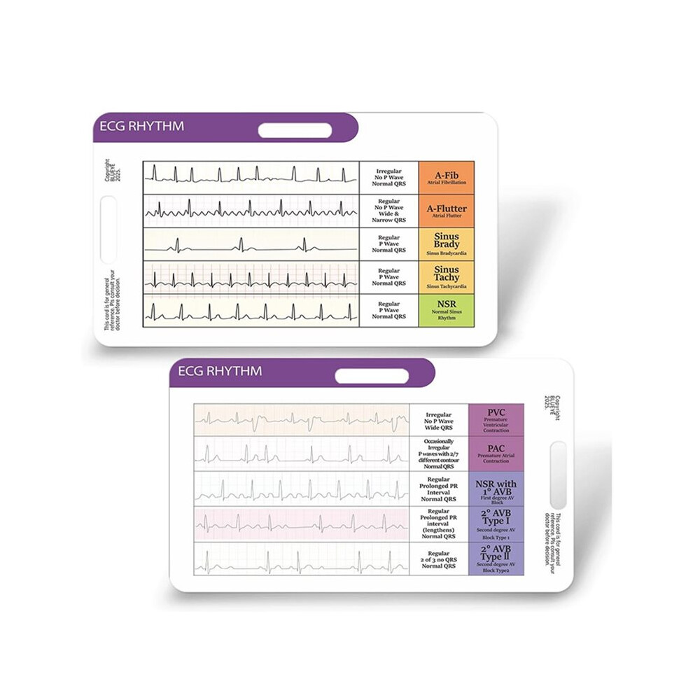 2Pack EKG Rhythm Interpretation Card- Quick ECG Reference Guide for ...