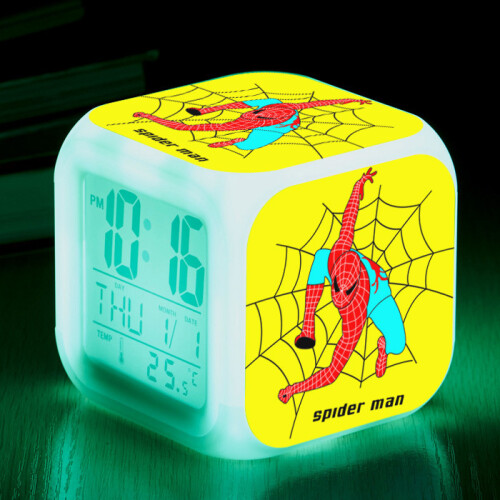 (No. 7, Four-sided alarm clock) Spider-Man Square Colorful Alarm Clock ...