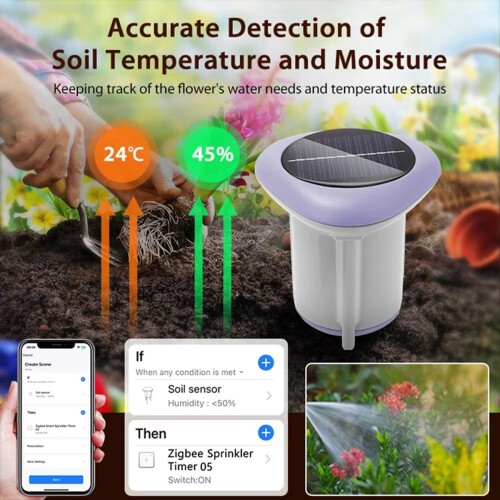 Tuya Smart Zigbee Solar Soil Sensor for Gardening Temperature and ...