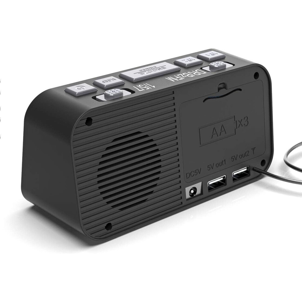 Sveglia da comodino Radio DAB/FM LED digitale Grande schermo Doppio USB ...
